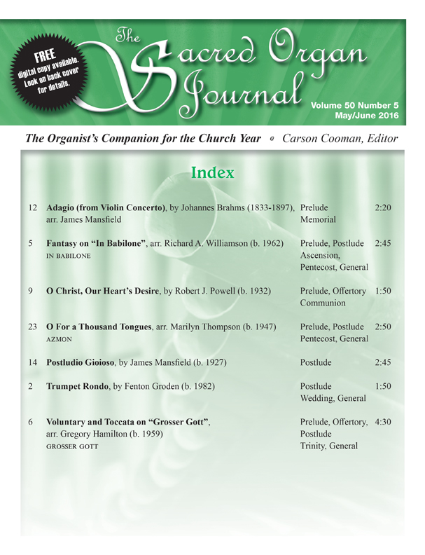 Sacred Organ Journal May/June 2016: The Organist's Companion for the ...