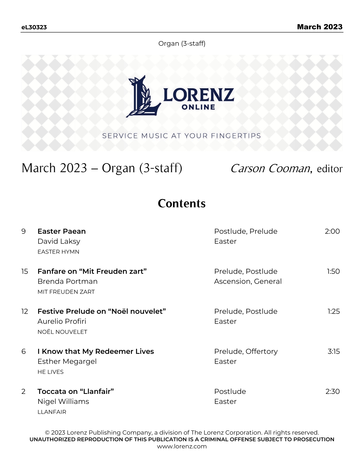 Lorenz Online - Organ 3-staff, March 2023